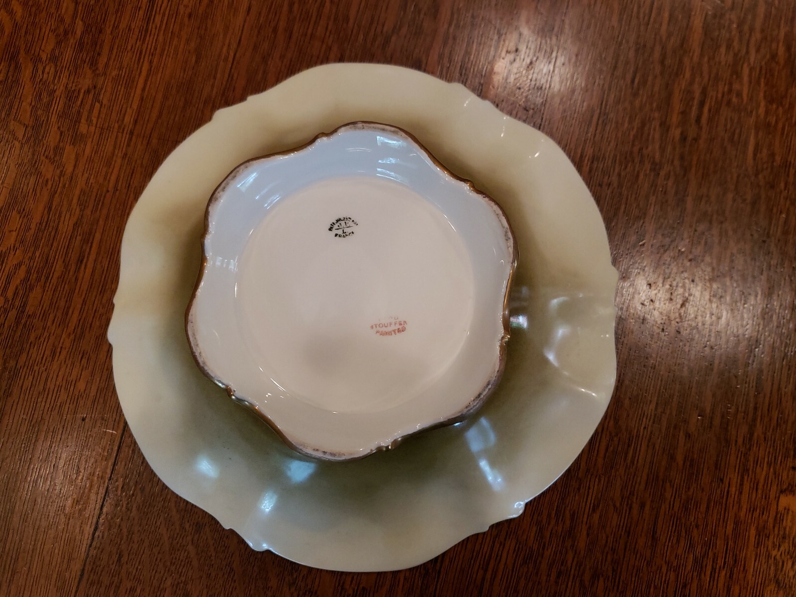 Limoges strawberry handpainted gold edge 10" wide 3" high bowl signed ...