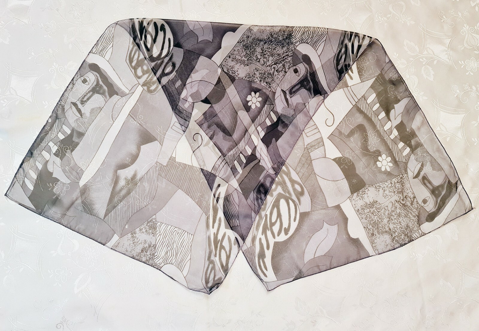 VINTAGE AUTHENTIC PICASSO CUBISM ART GRAY BLACK CHIFF… - Gem