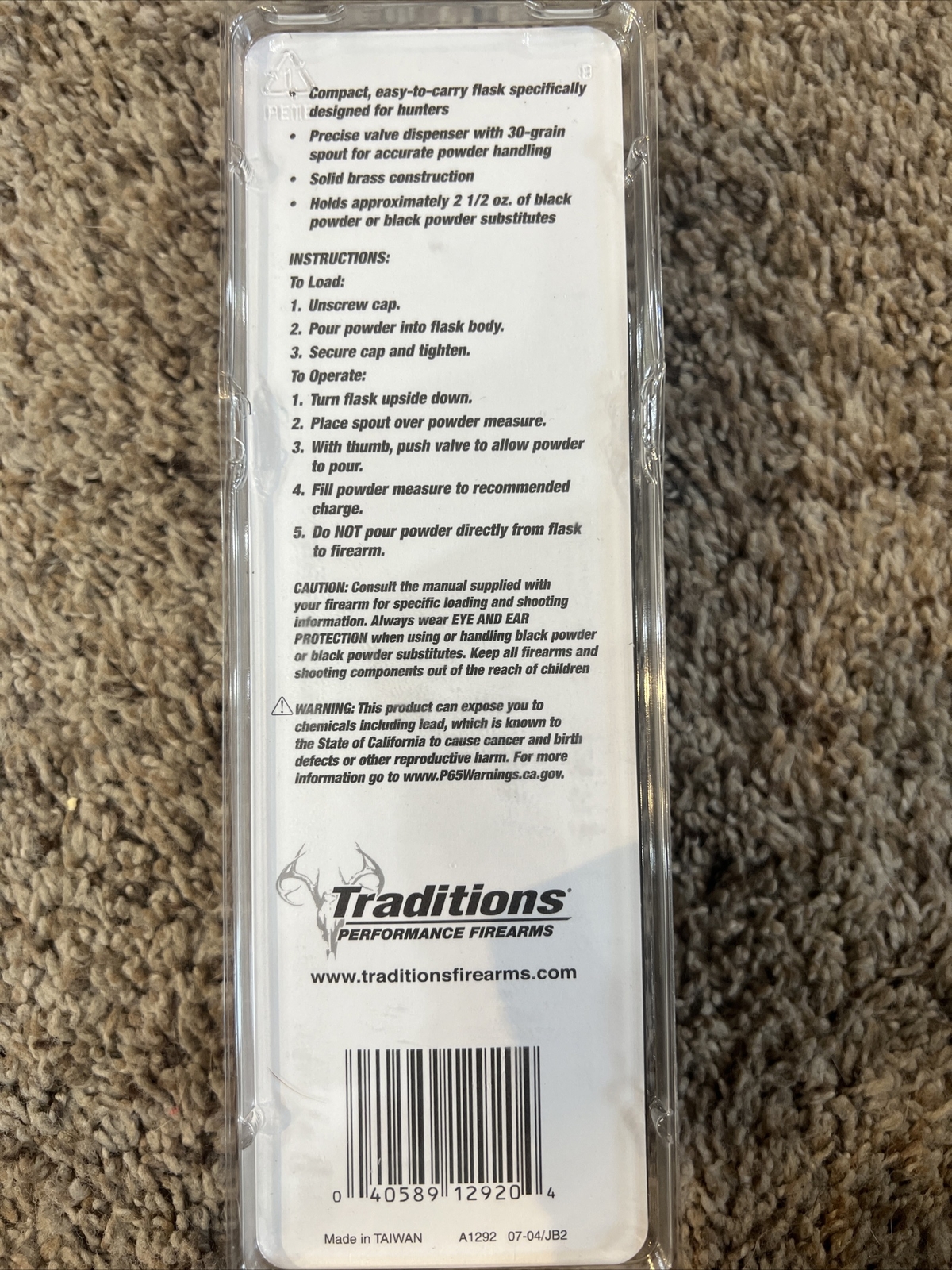 A1292 Traditions Solid Brass Black Powder Field Flask 2-1/2oz Capacity ...