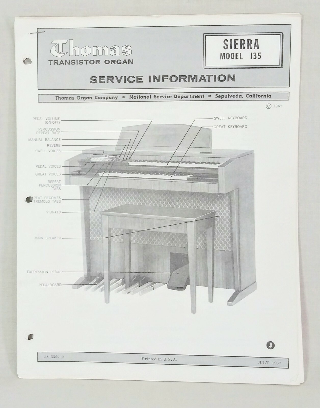 Thomas Organ Models 120-125,135,145-146, 200-205, 210-215, 225, 235 ...