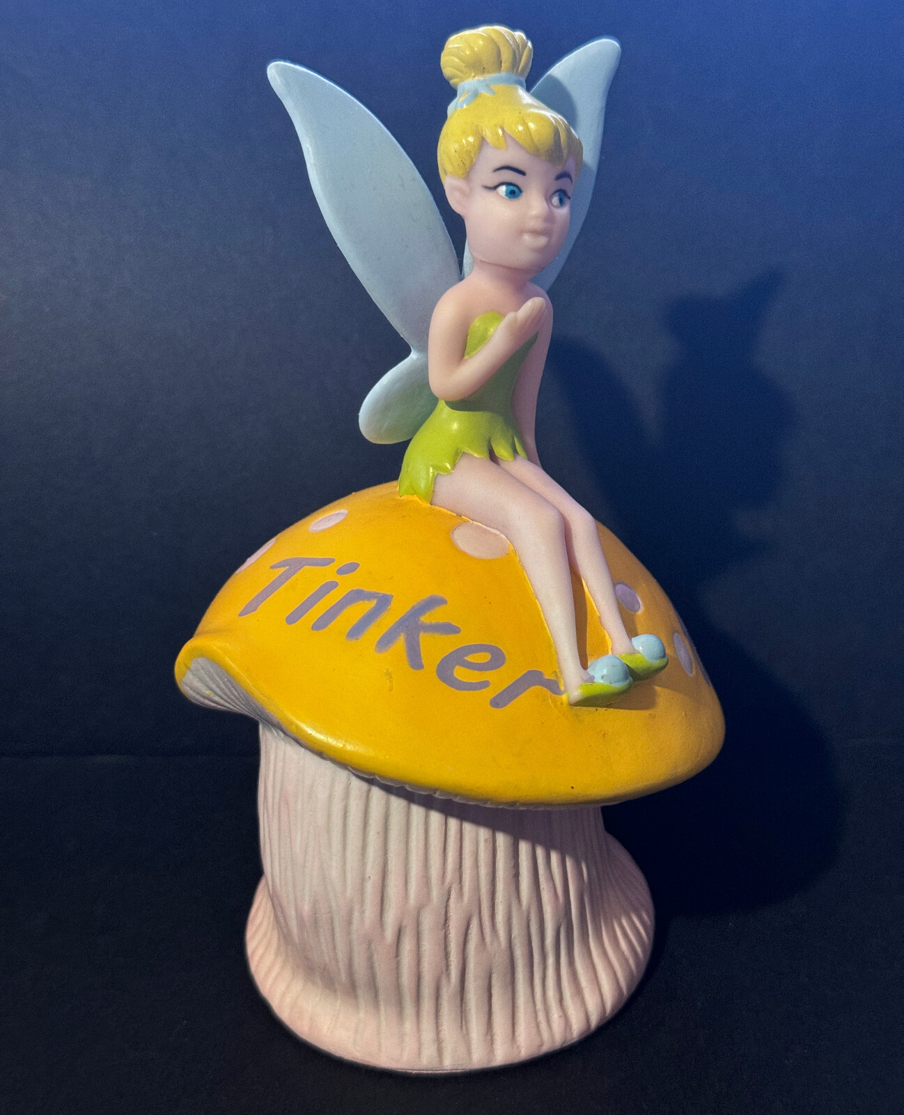 Vintage Disney Rubber Toy Coin Bank Tinker Bell on a Mushroom circa ...