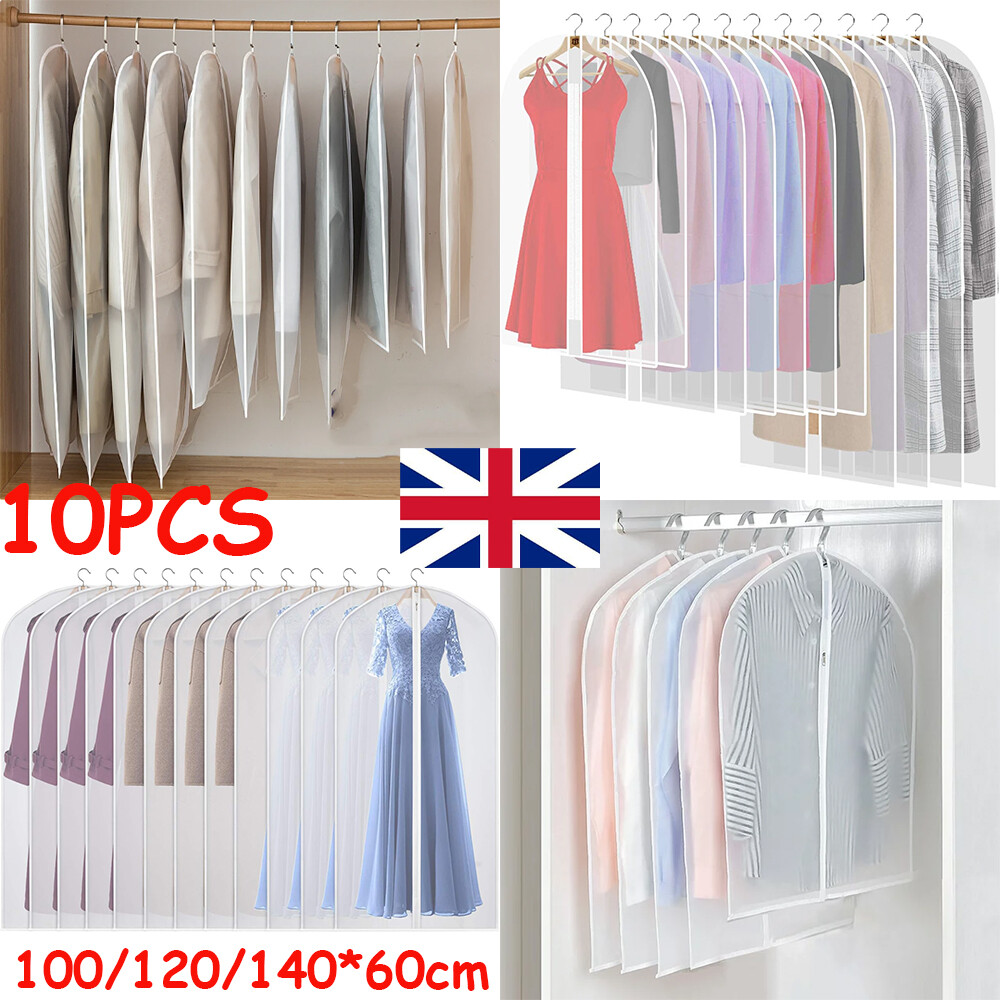 10Pcs Clear Polythene Garment Covers Suit Dress Coat Dust Protector Zip ...