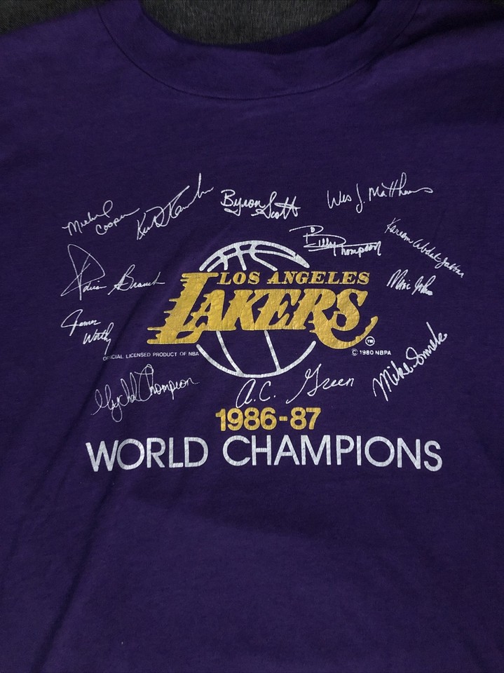 Vintage Showtime LA Lakers 1986-87 NBA World Champions Purple Shirt XL ...