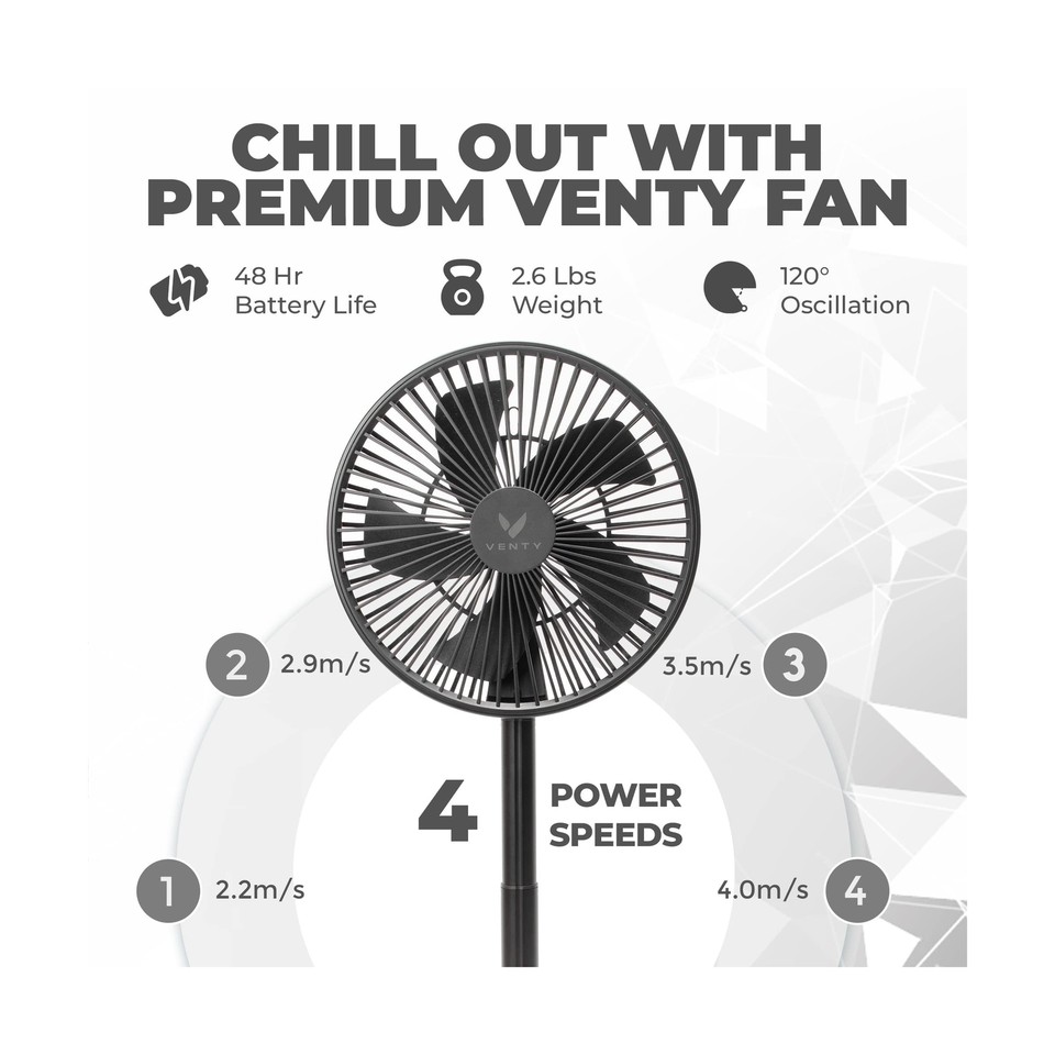 VENTY Portable Fan - Wireless Battery Operated Fan, 48HR Run Time ...