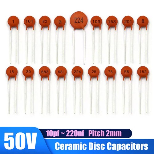 Ceramic Disc Capacitors Radial 2 Feet Pitch 2mm 50V 10pf to 220nf ...