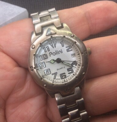 Vintage Ladies Polini Silver Tone Quartz Watch With Bracelet Band Date ...