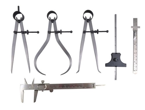 6 Pc Measuring Set, 6 Spring Dividers, Inside/Outside Calipers, 113500 ...