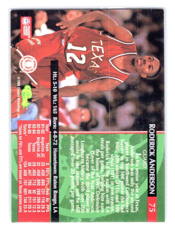 1995 Classic #75 Roderick Anderson Texas Longhorns | eBay