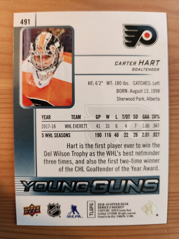 2018-19 Upper Deck UD Young Guns YG Carter Hart Rookie Card RC #491 | eBay