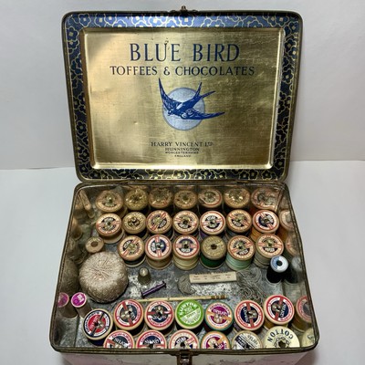 VTG Wooden & Plastic Cotton Reels Sylko Sewing Kit In 1950s Blue Bird ...