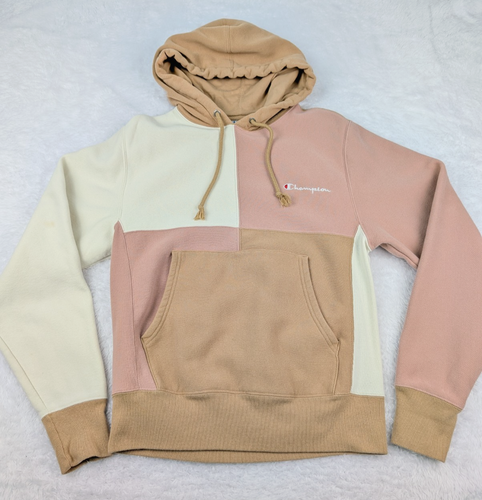 Champion Reverse Weave Hoodie Women's Size S Beige Color Block Pullover ...