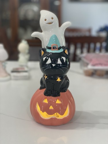 Cat Ghost And Pumpkin Led Ceramic Halloween Decor | eBay