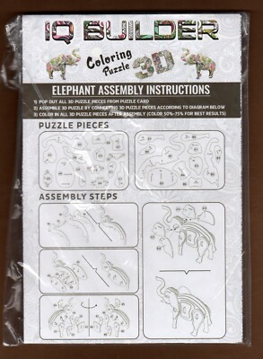 IQ Builder 3D Elephant Coloring Puzzle Floral Design with Assembly ...