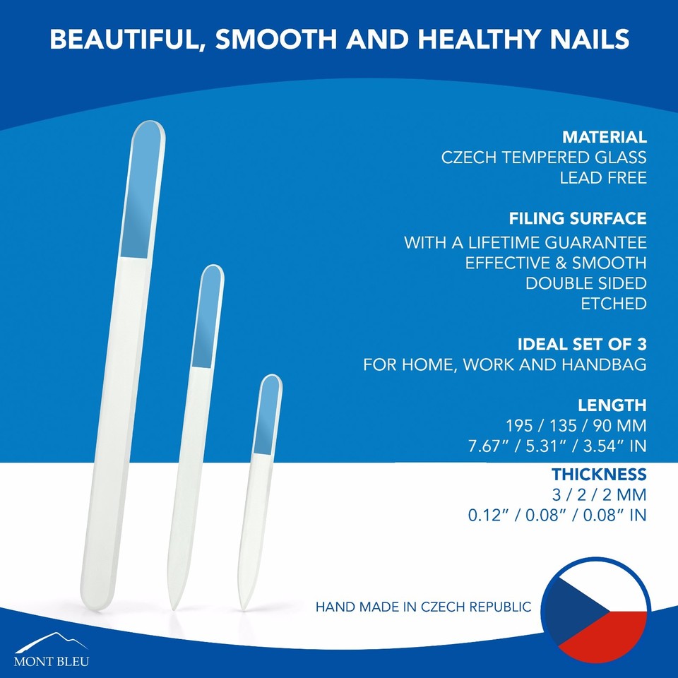 Mont Bleu Set of 3 Crystal Nail Files Quality Glass Nail Files Premium ...