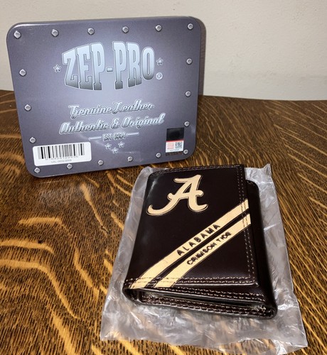 Zep-Pro Genuine Leather Brown Tri-Fold Wallet Alabama Crimson Tide | eBay
