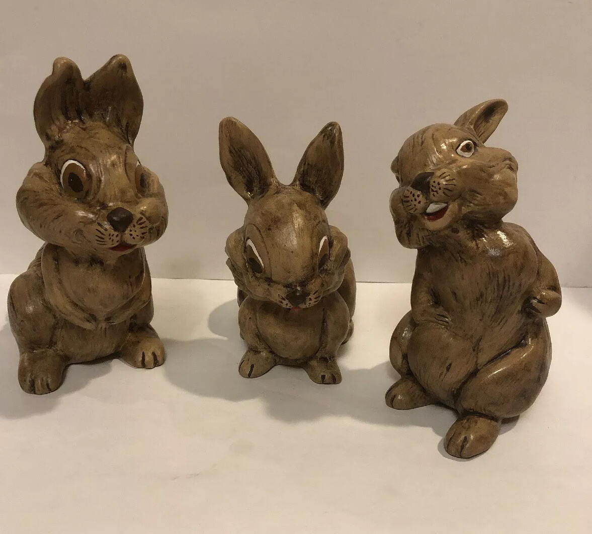 Vintage Ceramic Brown Bunny Rabbit Set of 3 Figurines | eBay