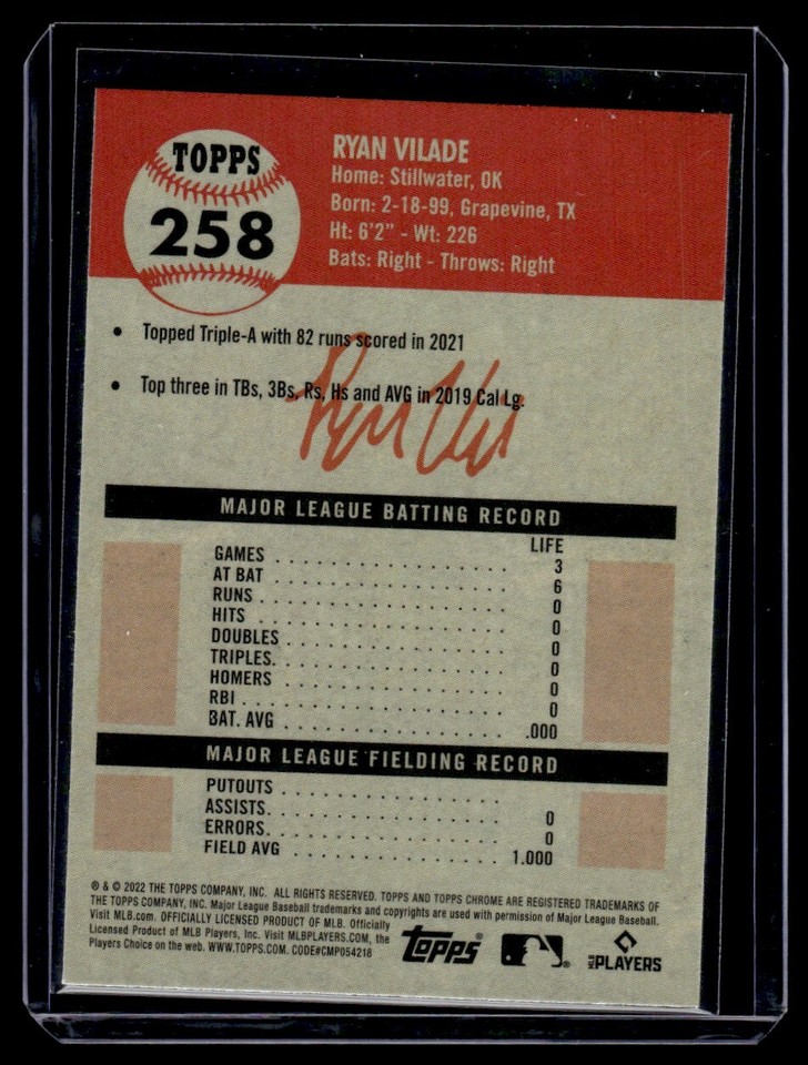 2022 Topps Chrome Platinum Anniversary Ryan Vilade Rookie Colorado ...