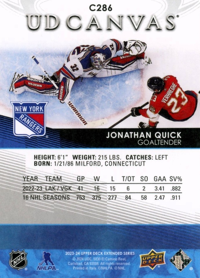 2023-24 Upper Deck Extended Series UD Canvas Jonathan Quick #C286 | eBay