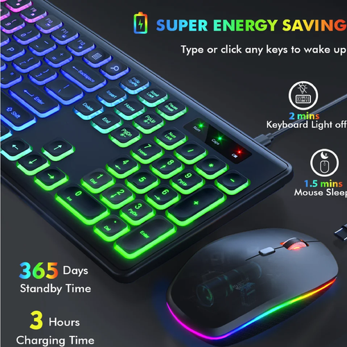 Wagpak KB319 Wireless Keyboard and Mouse Combo RGB Backlit Rechargeable ...