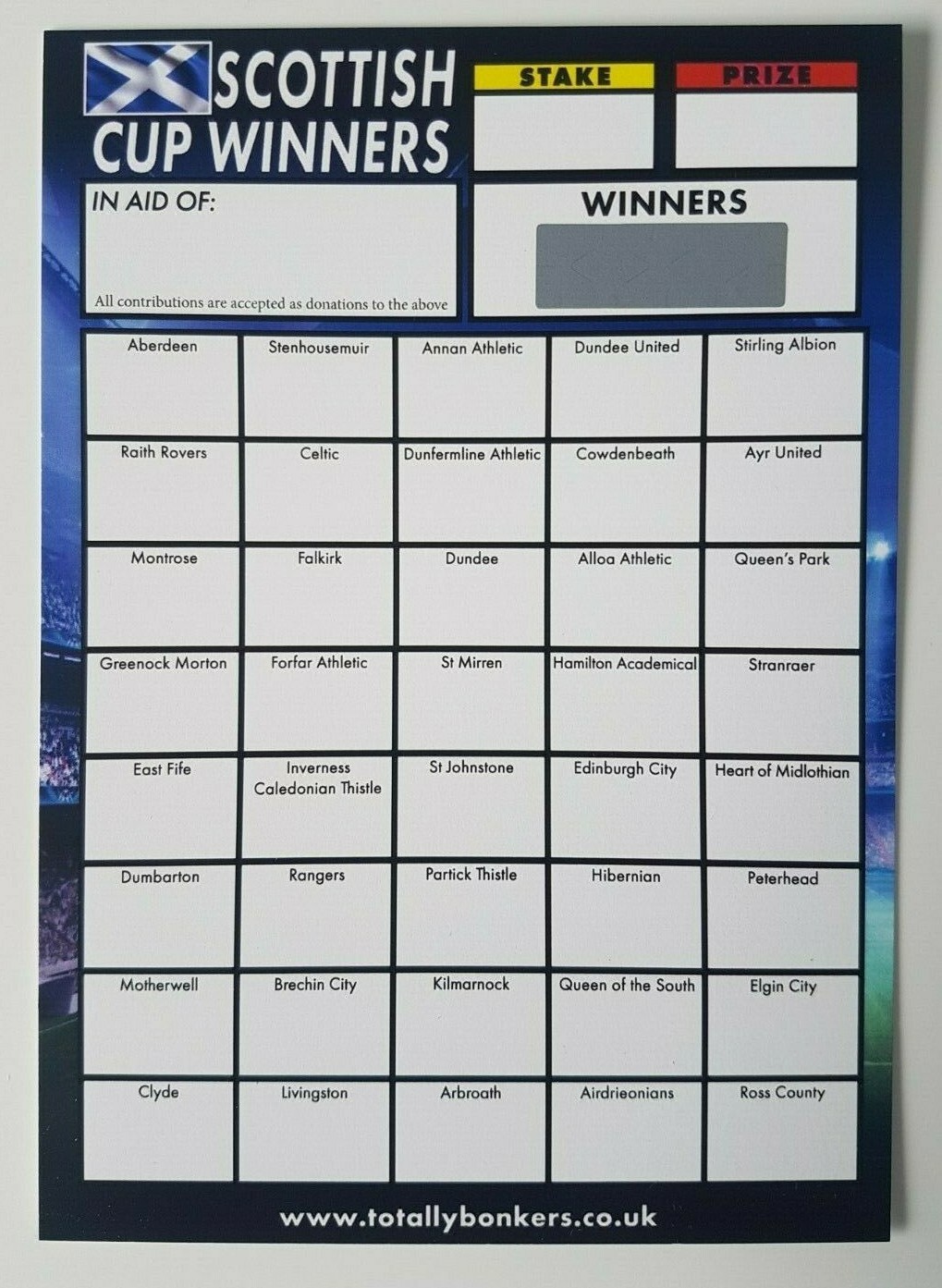 SCOTTISH CUP WINNERS FUNDRAISING SCRATCH CARDS 40 TEAMS - FOOTBALL FREE ...
