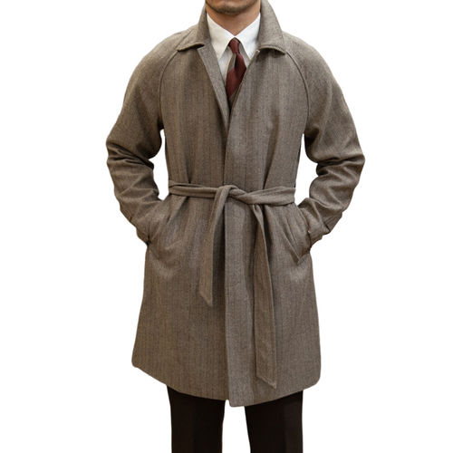 Mens Warm Woolen Coat Fashion British Style Herringbone Slim-Fit Jacket ...