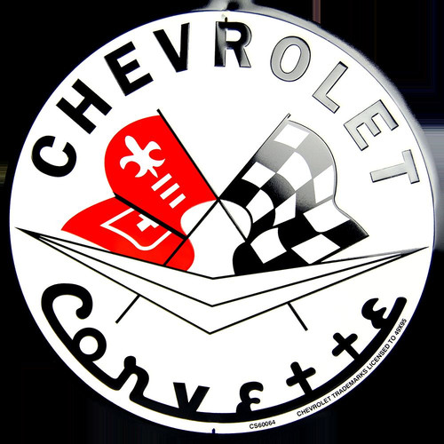 CHEVROLET CORVETTE 12" ROUND METAL TIN EMBOSSED RETRO SIGN CHEVY FLAGS ...