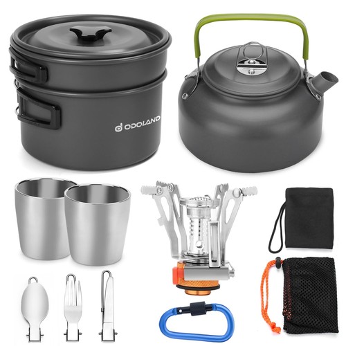 12pcs Camping Cookware Mess Kit With Mini Stove Lightweight Pot Pan ...