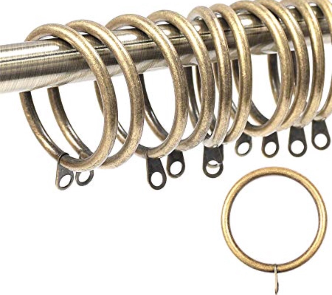 10 X Metal Brassed LARGE 38mm Curtain Pole Rings Hooks To Fit 35mm ...