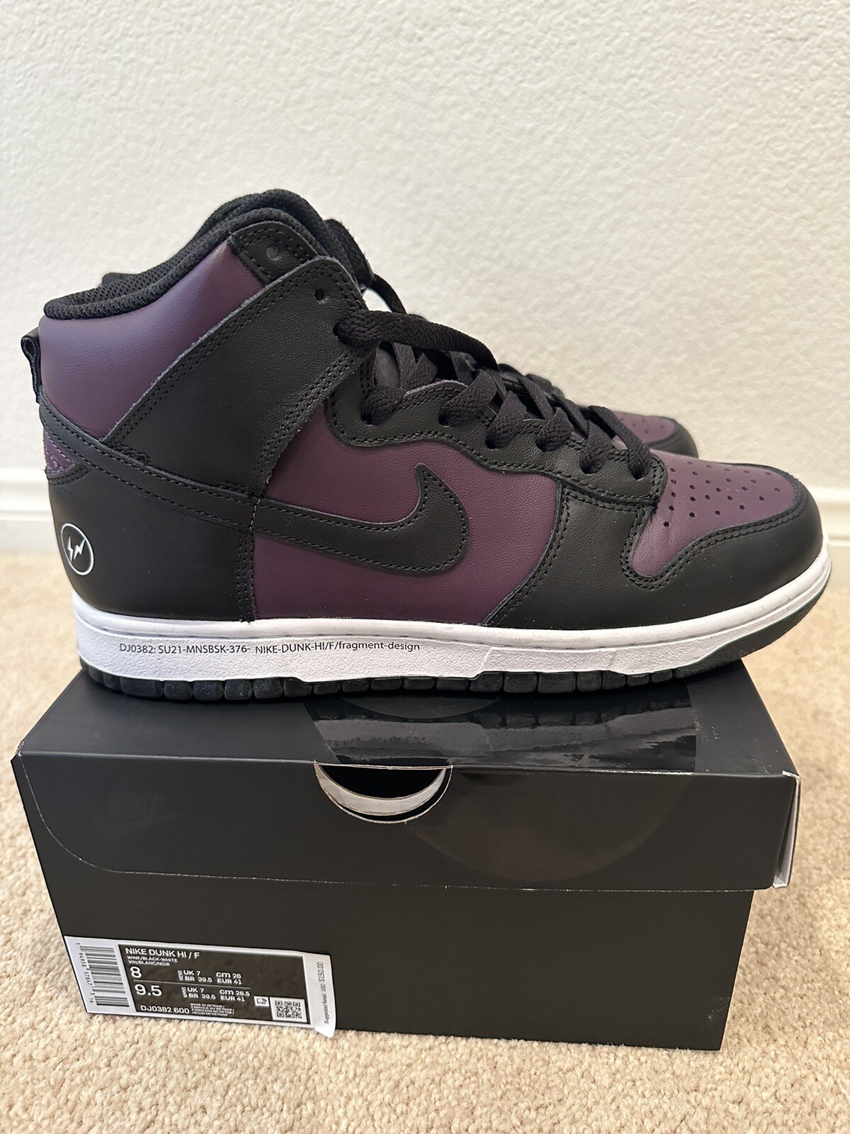 Nike Dunk High x Fragment Shoes Wine Black Size 8 | eBay