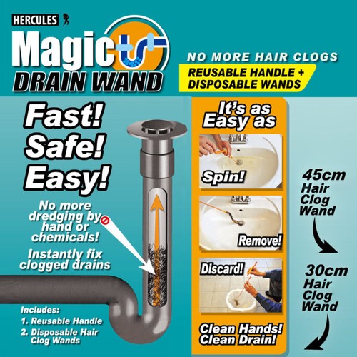 magic drain wand Drain Cleaning Hair Clog Tool Clean Wands Brush Set | eBay