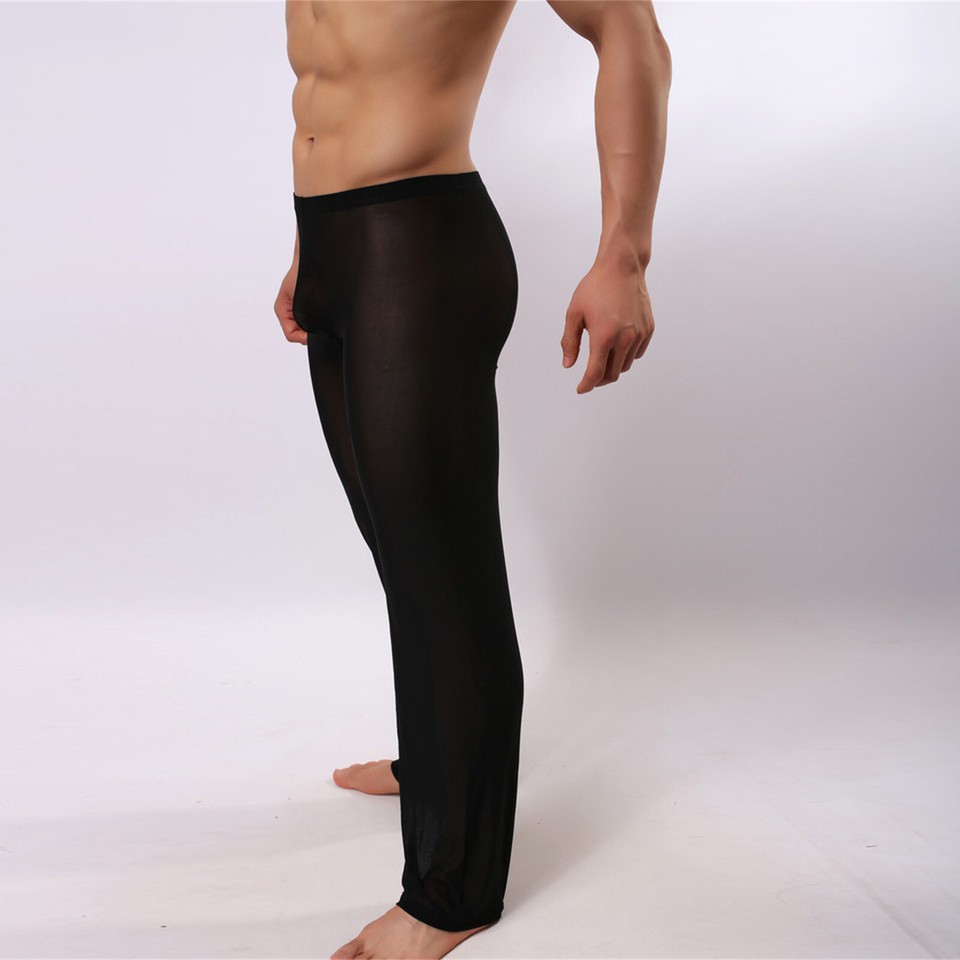 Men's Mesh Sheer Long Pants See Through Bottoms Underwear Nightwear | eBay
