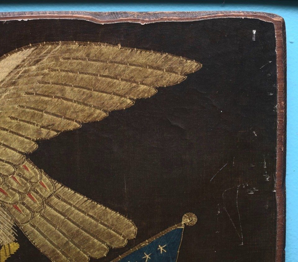 ANTIQUE LITHOGRAPH LAID ON HARDWOOD BOARD AMERICAN EAGLE FLAG CREST | eBay