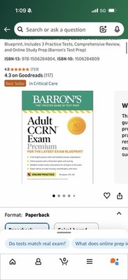 Barron's Test Prep : Adult CCRN Exam Premium: Study Guide for the ...