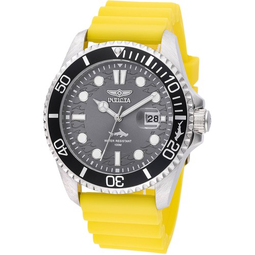 Invicta Men's Watch Pro Diver Rotating Bezel Charcoal Dial Yellow Strap ...