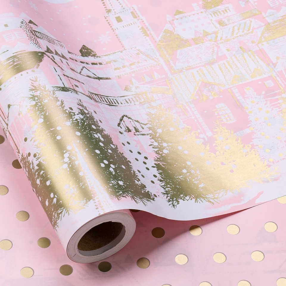 30" X 32.8' Reversible Christmas Wrapping Large Paper Roll, Jumbo Roll ...