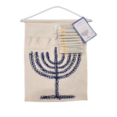 Hanukkah Menorah Tapestry Wall Decor Pocket Stuffed Fabric Candles 10pc ...