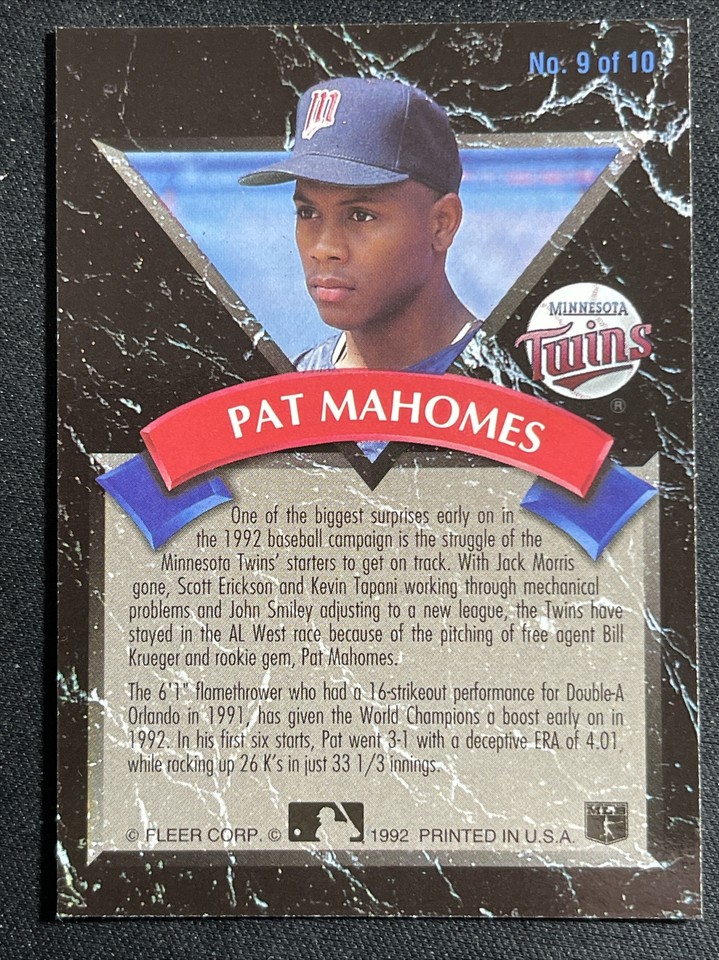 Pat Mahomes 1992 Fleer Ultra All-Rookie Team #9 Rookie Insert Minnesota ...