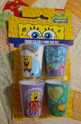 Spongebob Squarepants🧽 Unbreakable Plastic Mini Cups 1.5 oz. Set of 4 🆕 ...