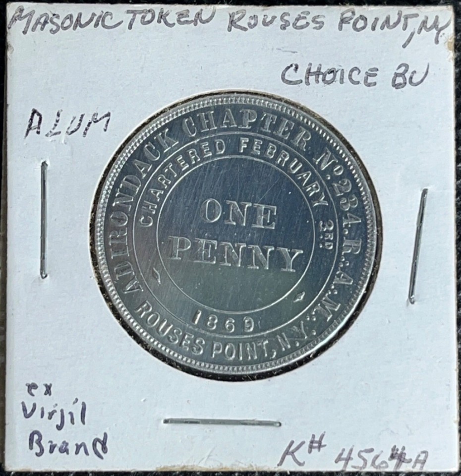 Adirondack Chapter 29 Rouses Point Masonic Token Penny Aluminum New ...