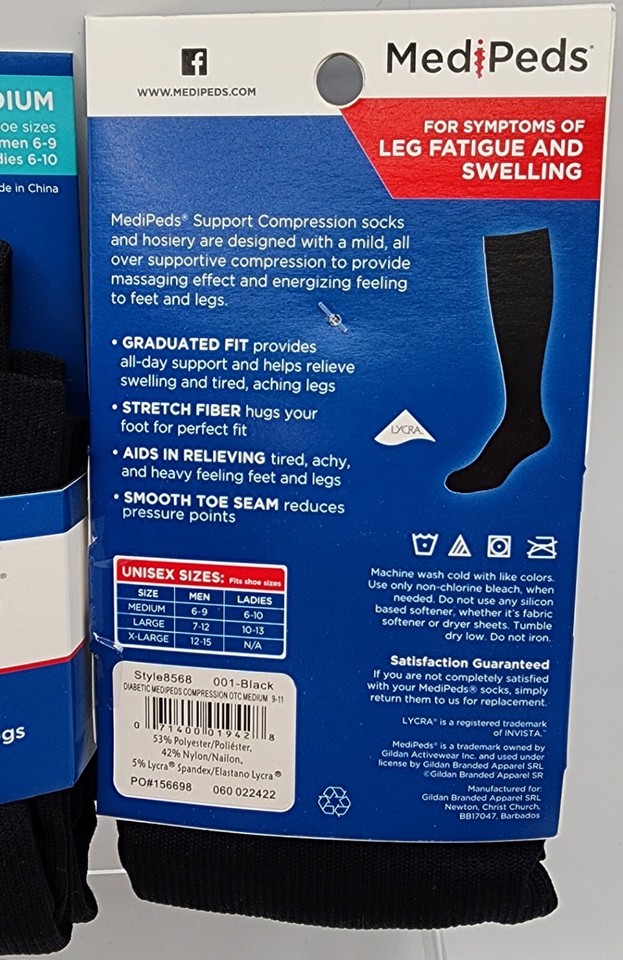 New MediPeds Diabetic Compression Socks Men's Woman's Size Medium ...