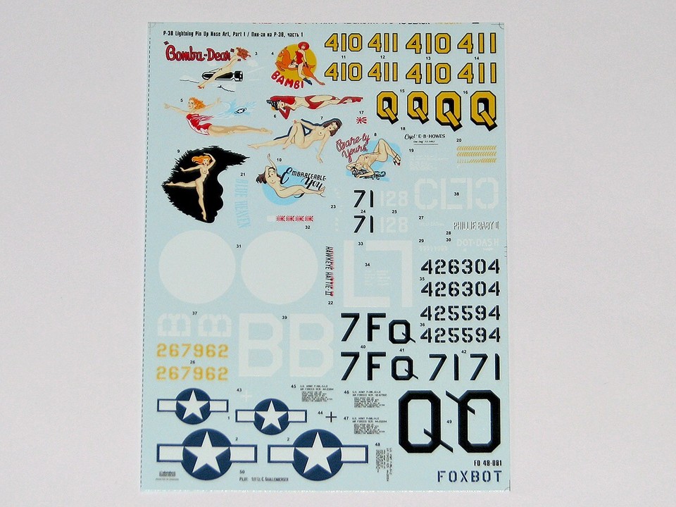 Decals Lockheed P-38 Lightning Pin-Up Nose Art, Part I 1/48 FoxBot 48 ...