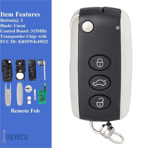 Keyless Smart Remote Key Fob 315MHz for Bentley Continental GT GTC ...