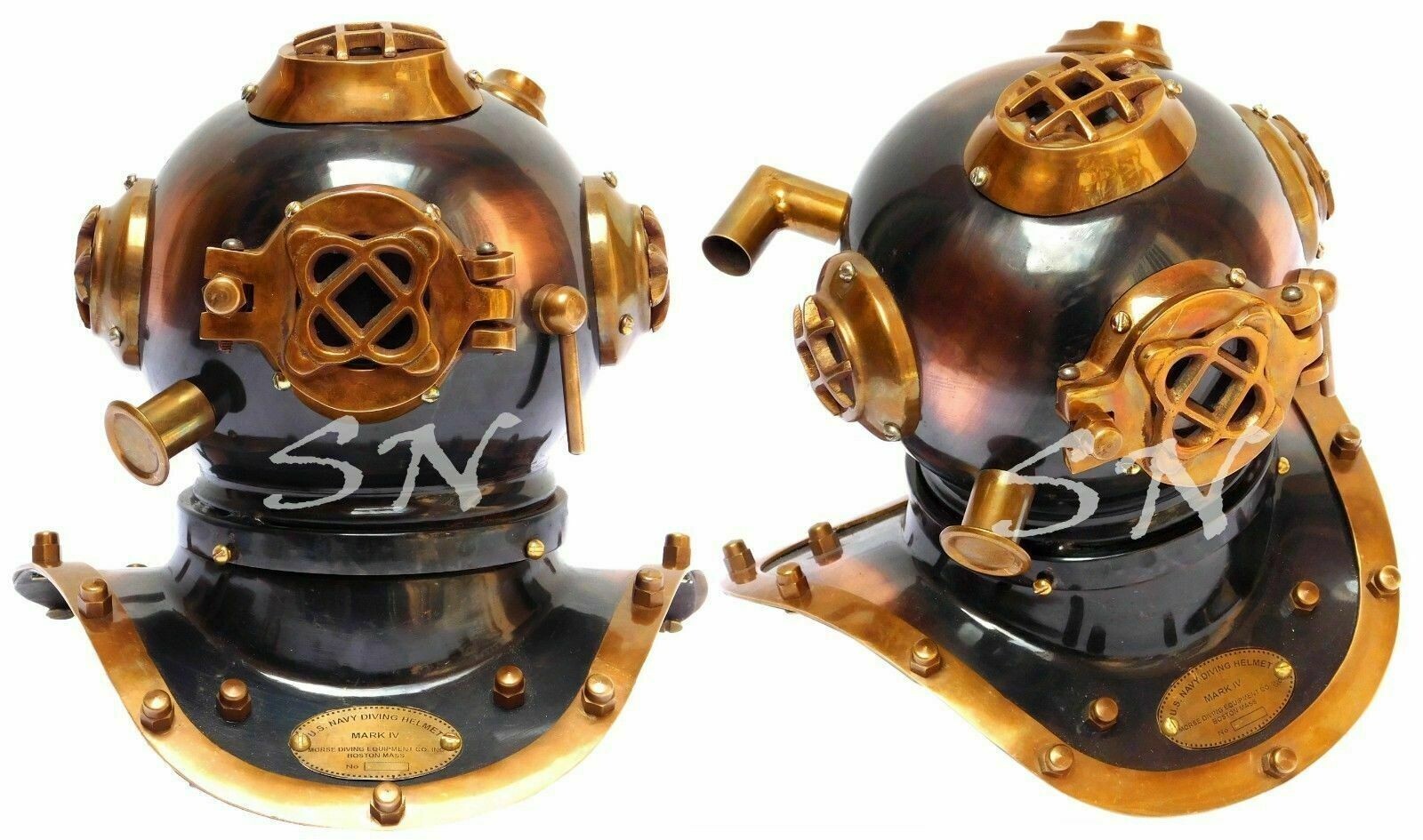 Set of 2 Antique Brass Sea US Navy Mark V Mini Diving Marine Scuba ...