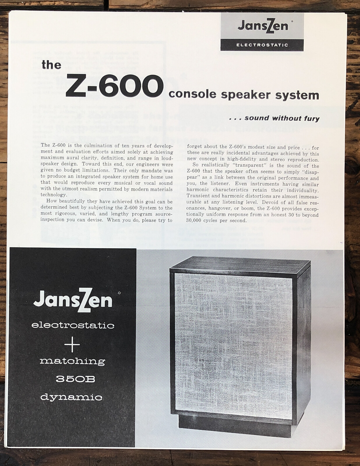 Janszen Z-600 Speaker Spec Sheet *Original* | eBay