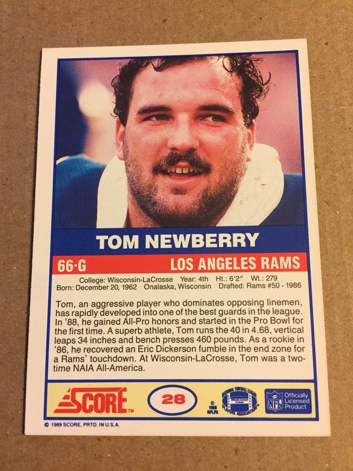 1989- Score- #28 Tom Newberry- Los Angeles Rams- MINT | eBay