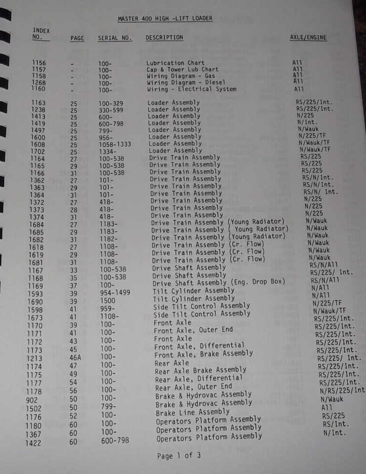 LULL JLG 400 SERIES TELEHANDLER FORKLIFT ILLUSTRATED PARTS MANUAL BOOK ...