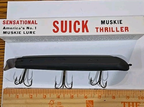 Vintage Suick Topwater Wooden 9" Musky Fishing Lure Black In Original ...