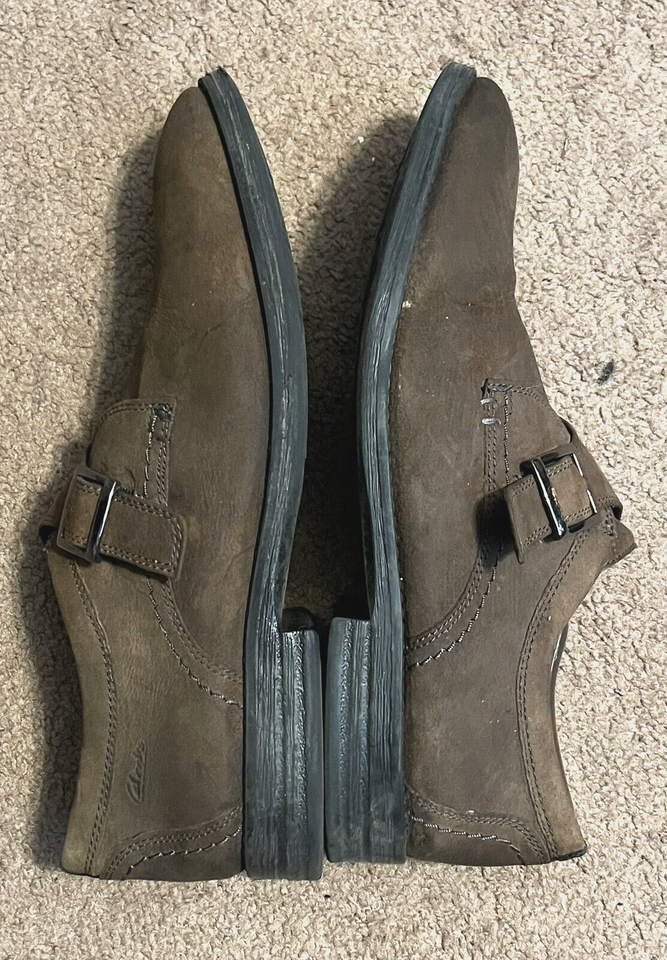 CLARKS, MEN'S SZ 12 M, BROWN SUEDE, MONK STRAP, SIDE BUCKLE, DRESS ...