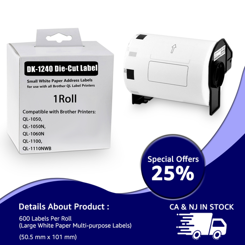 1Roll Large Multi-Purpose 102mm*51mm White Paper Labels DK-1240 for ...