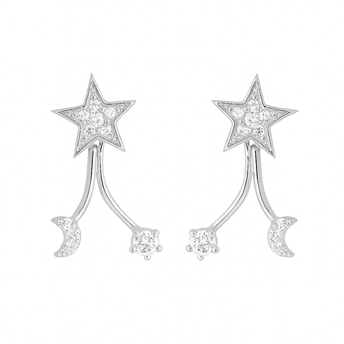 Sterling Silver Star Crescent Moon CZ Drop Double Side Jacket Stud ...